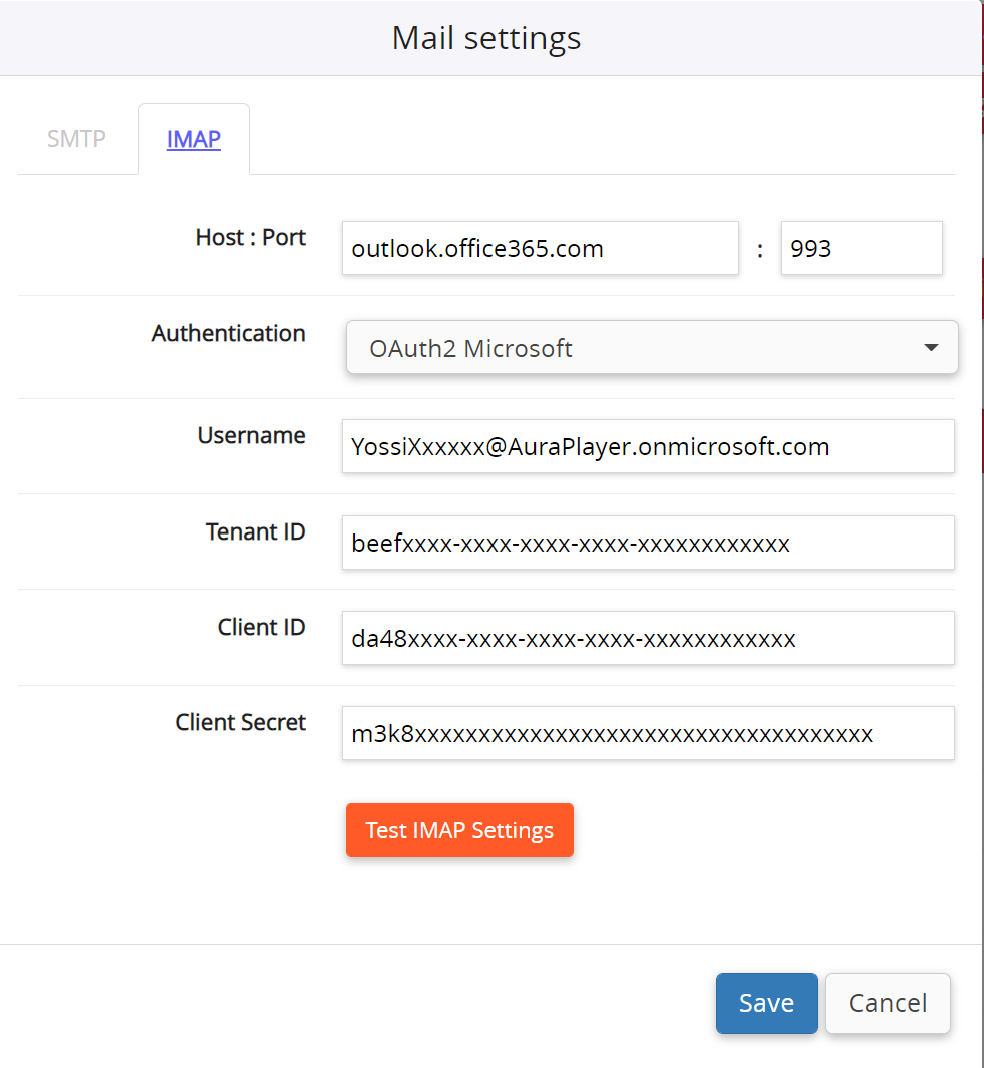 Mail Configuration - Microsoft – AuraPlayer